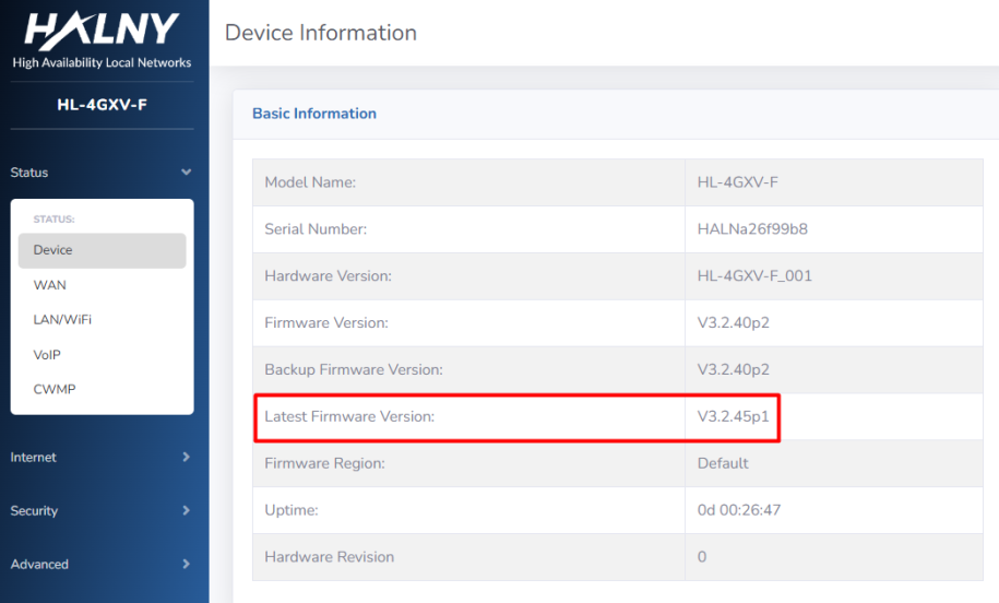 Notification about latest firmware - HALNy NETWORKS